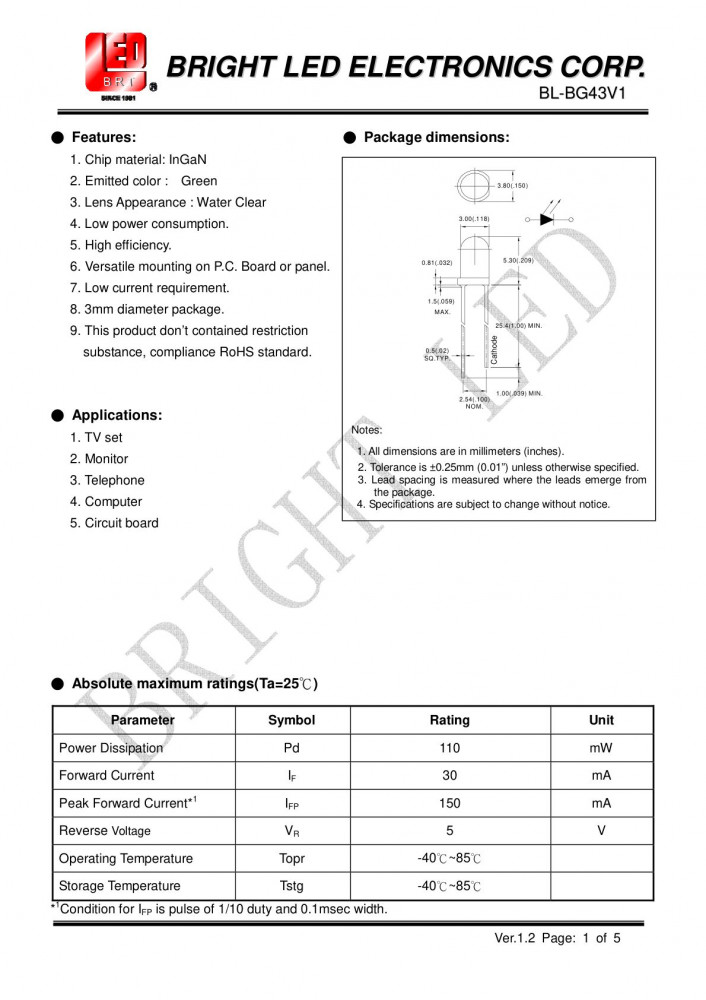 BL-BG43V1 datasheet page 1