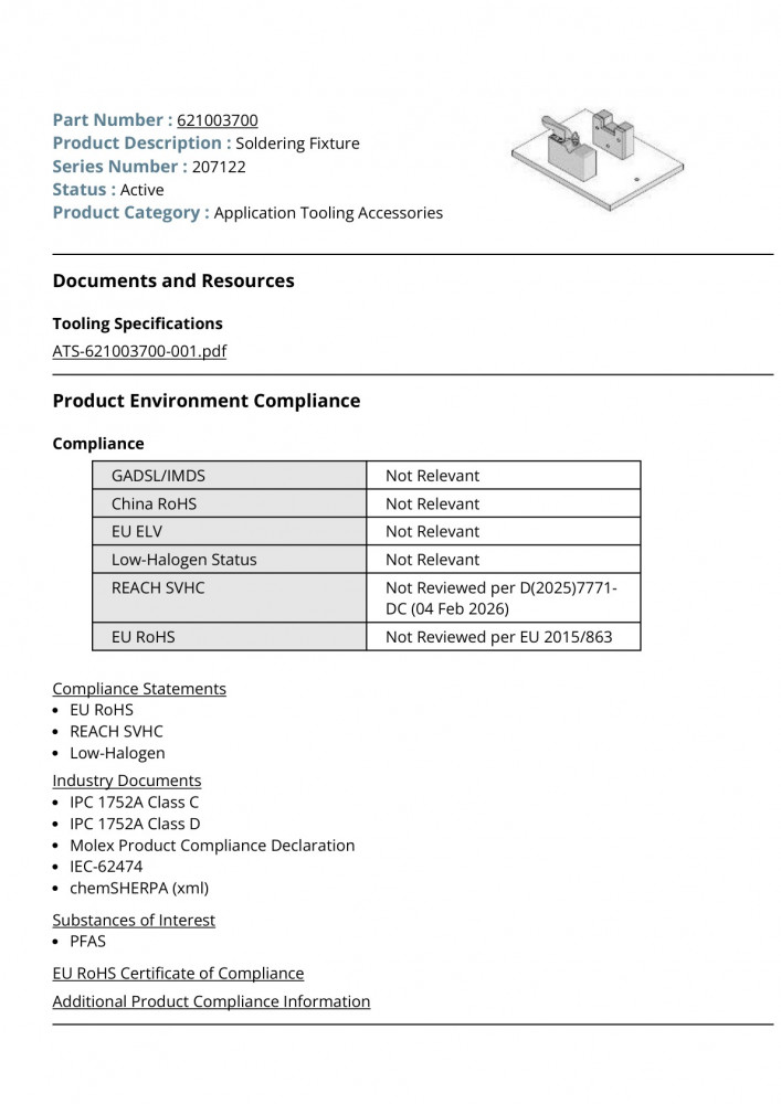 Product document image 1 for MOLEX 621003700