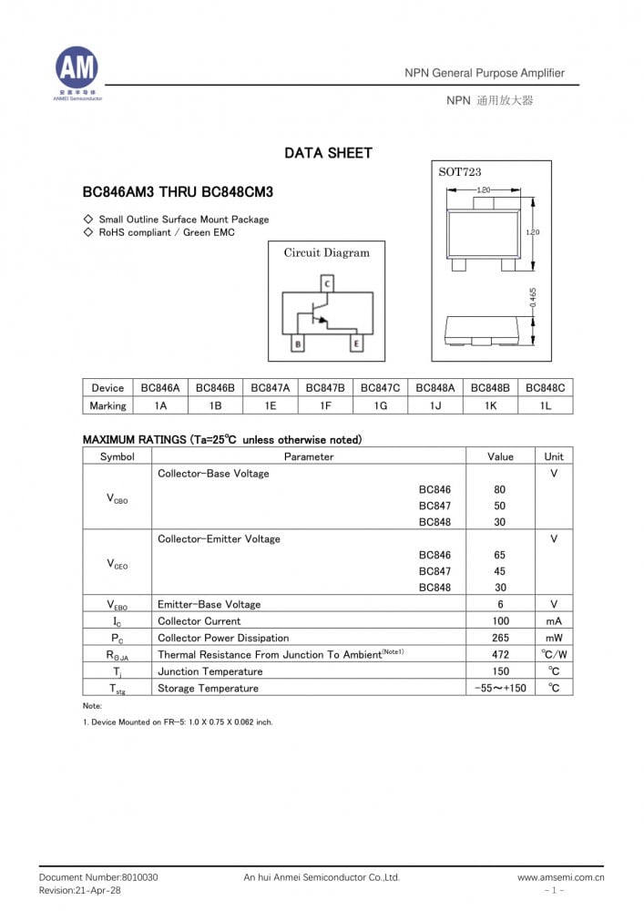 BC846BM3 datasheet page 1