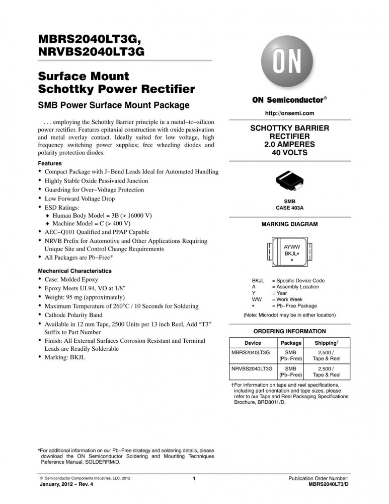MBRS2040LT3G datasheet page 1
