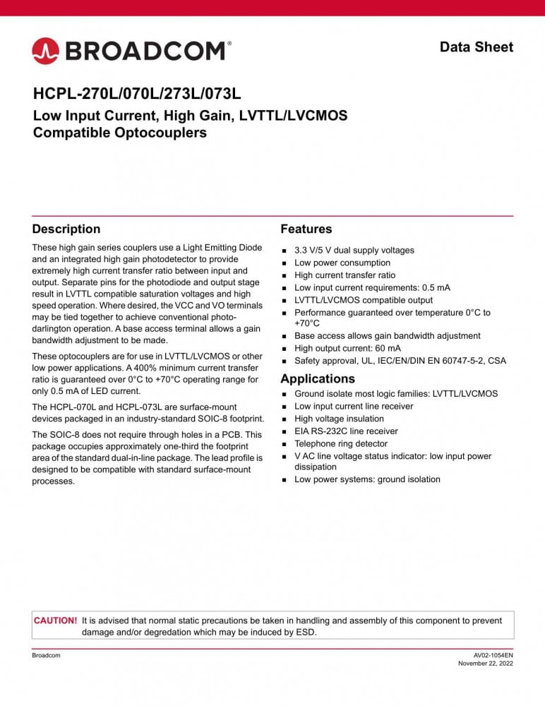 HCPL-070L datasheet page 1