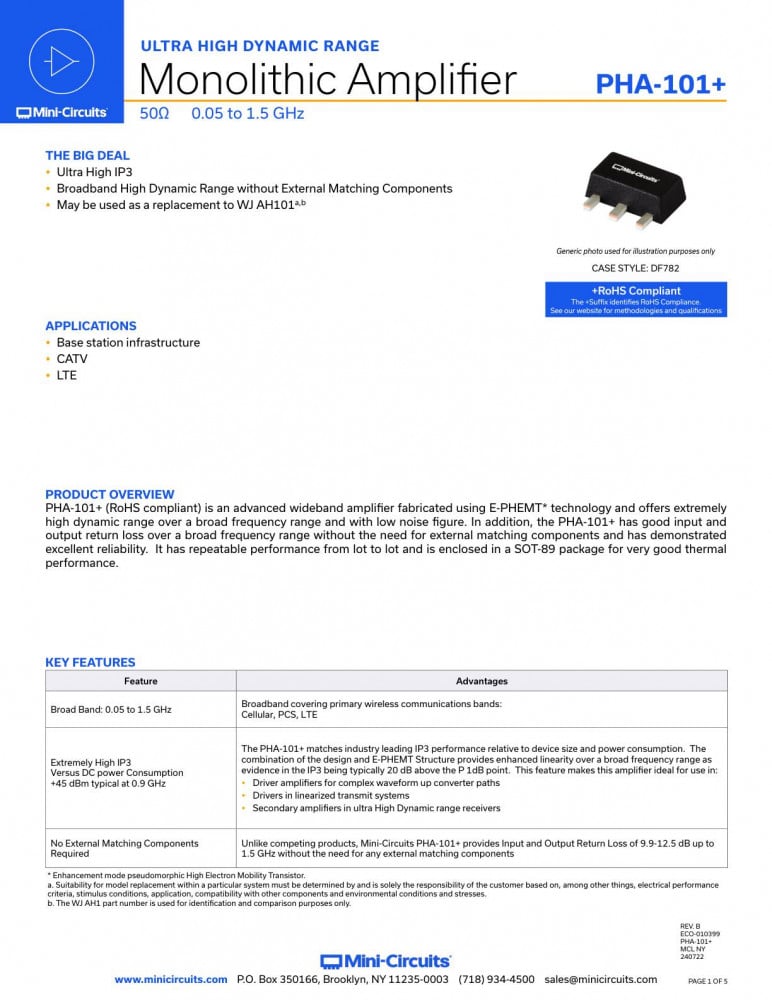 PHA-101+ technical document page 1