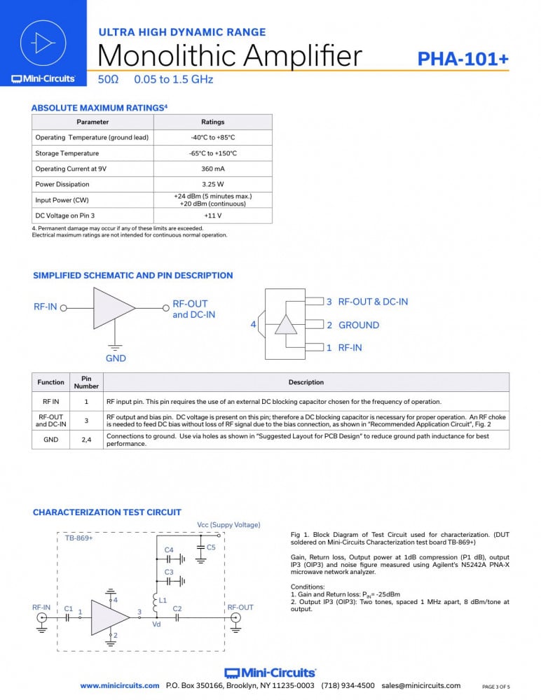 PHA-101+ technical document page 3