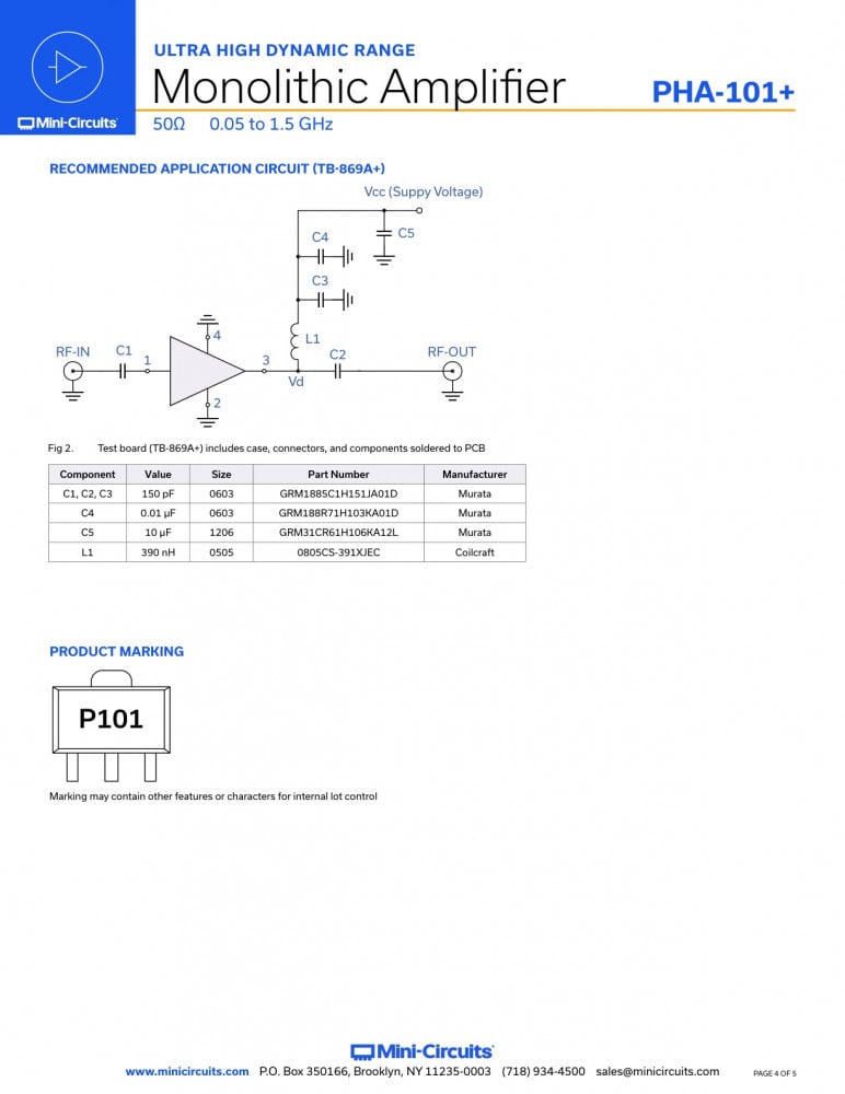 PHA-101+ technical document page 4
