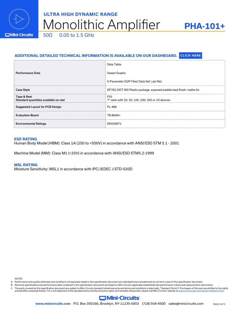 PHA-101+ technical document page 5