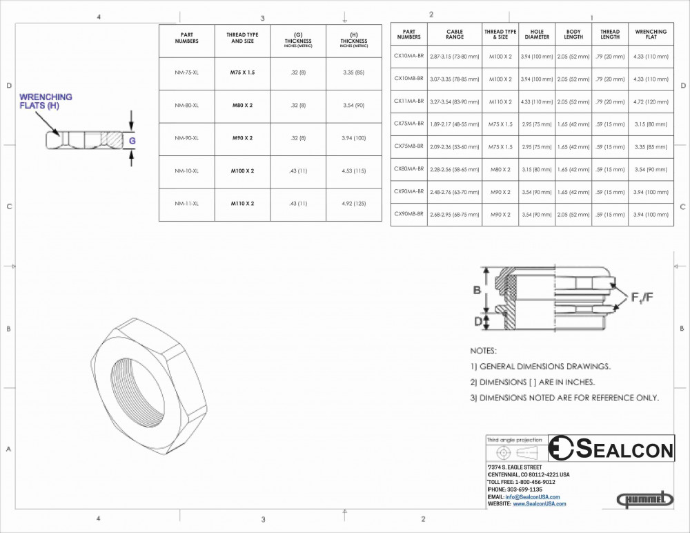 Sealcon NM-75-XL technical drawing page