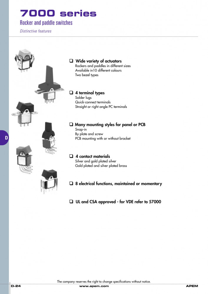 APEM 7037 series datasheet page 1