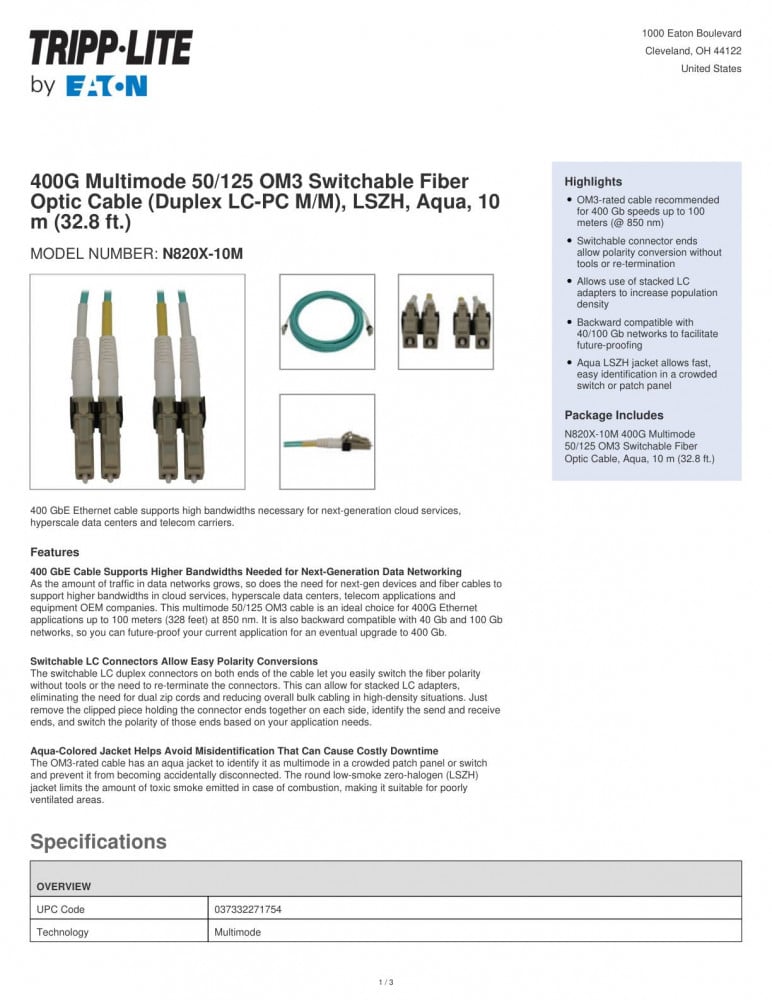 EATON N820X-10M technical document page 1