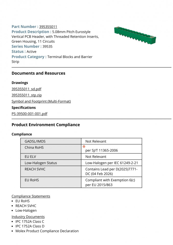 ESE Eurostyle terminal blocks product specification, page 1