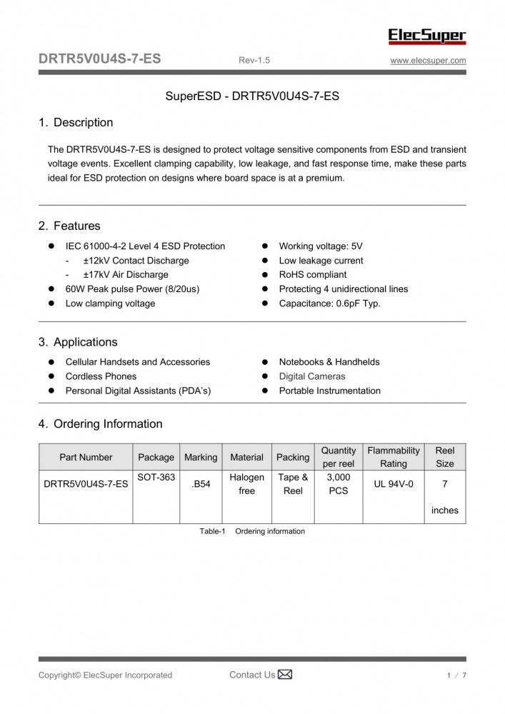 DRTR5V0U4S-7-ES datasheet page 1