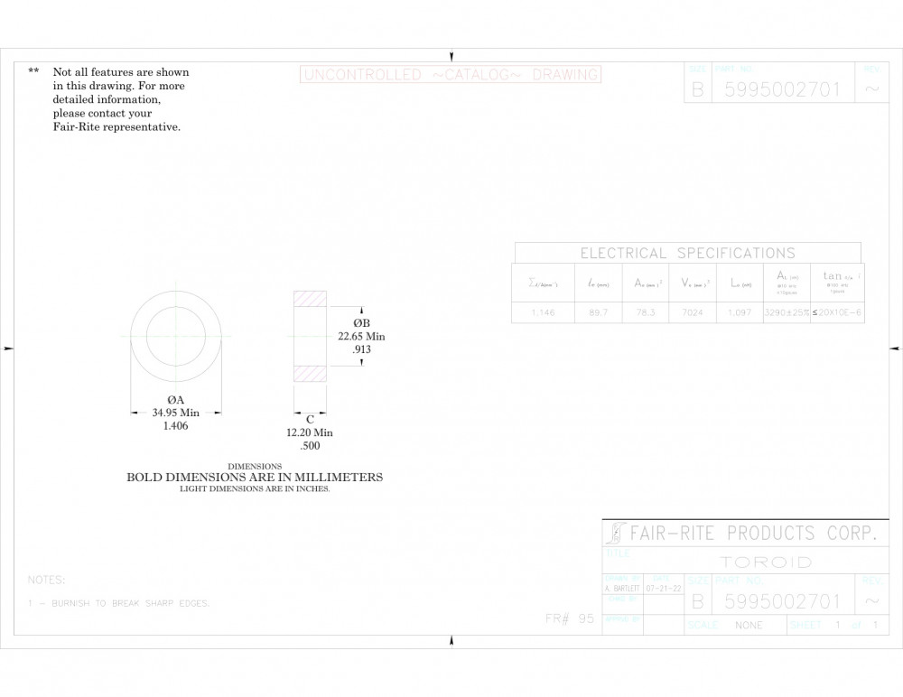 Fair-Rite 5995002701 technical document preview