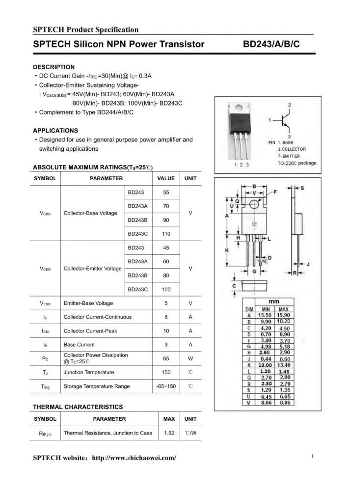 BD243C datasheet page 1