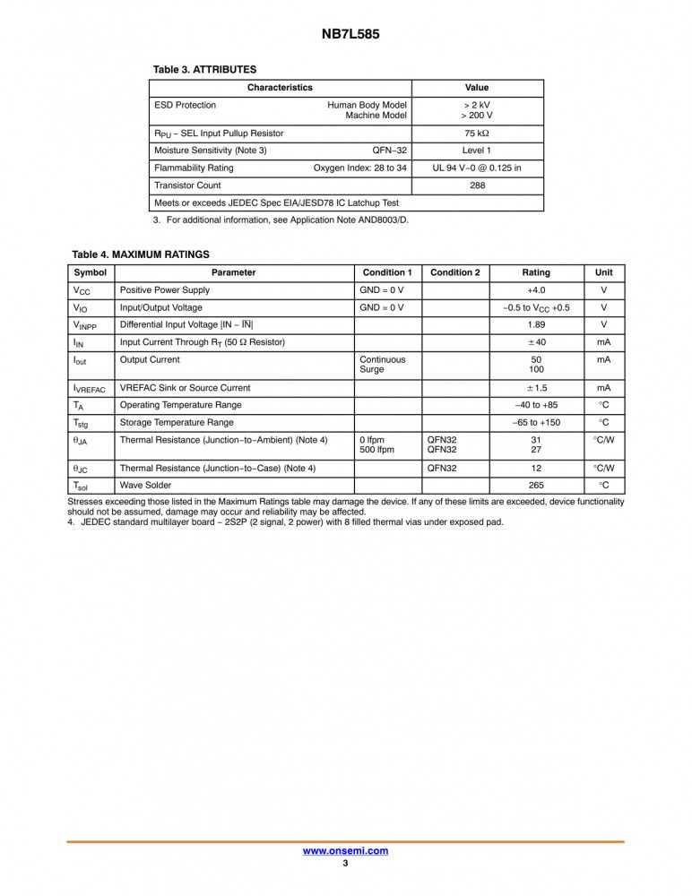 NB7L585 datasheet page 3