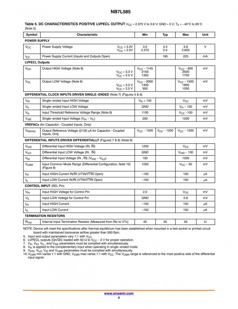 NB7L585 datasheet page 4