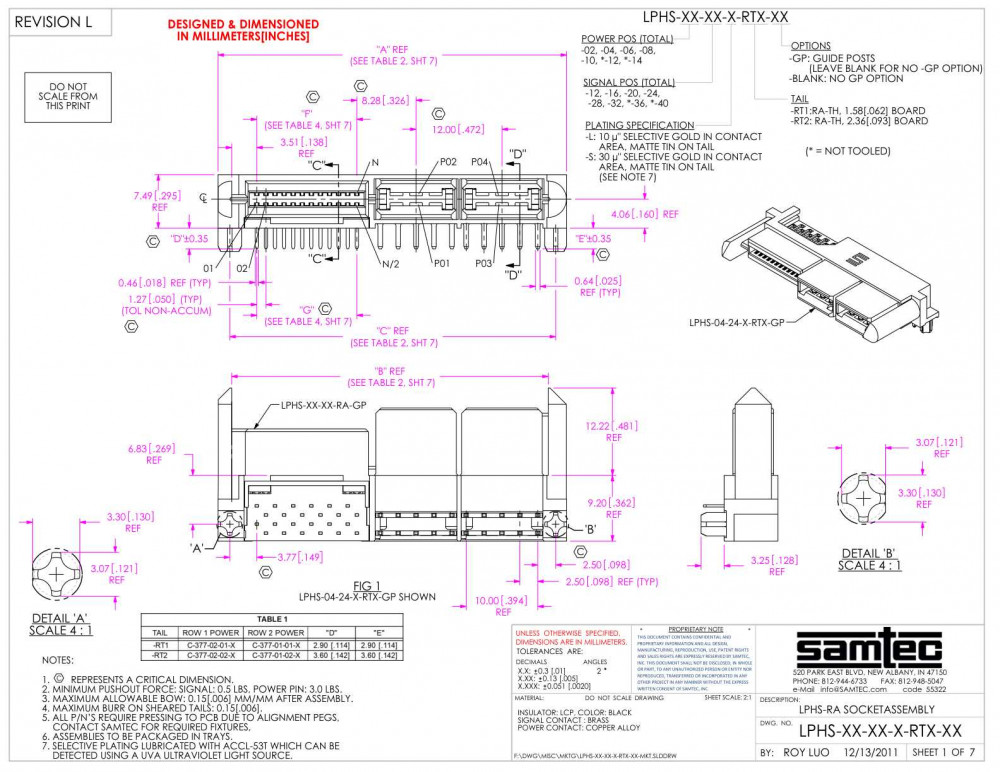 Samtec LPHS drawing page 1