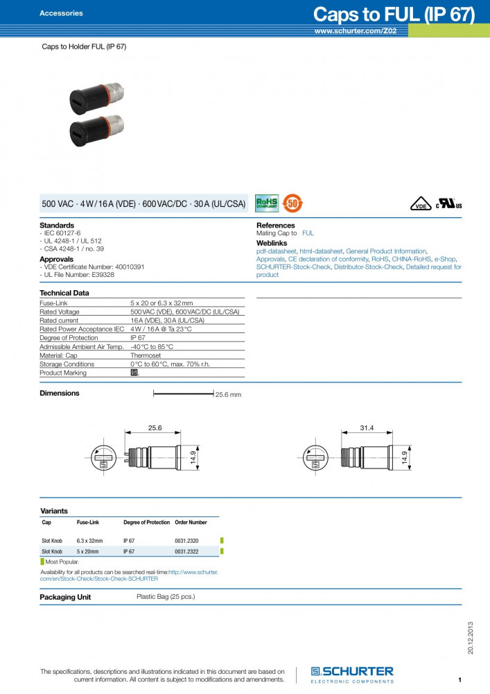 SCHURTER 0031.2320 technical document preview