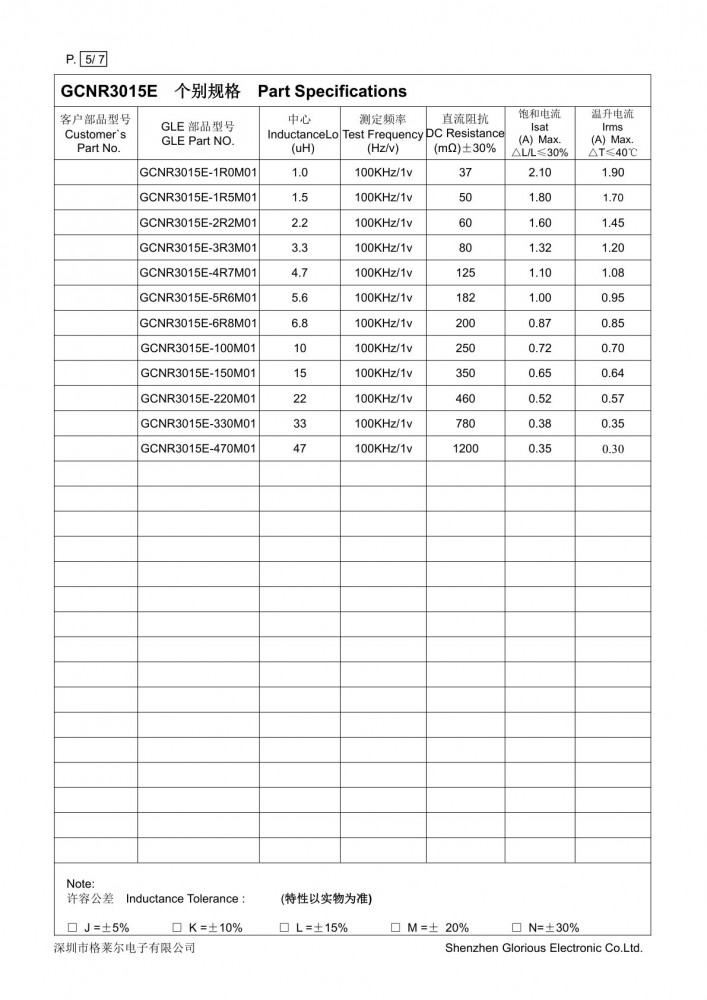 GLE GCNR3015E specification page 5