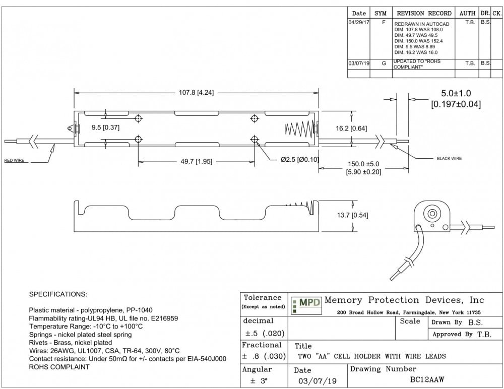 MPD BC12AAW technical drawing page