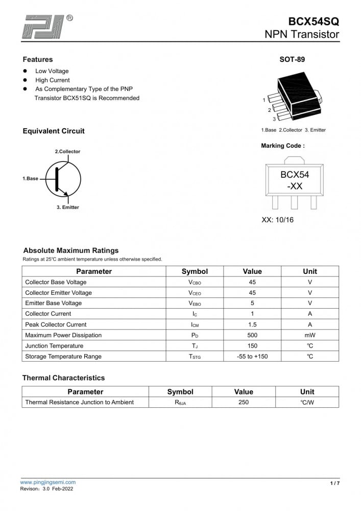 BCX54SQ-16 datasheet page 1