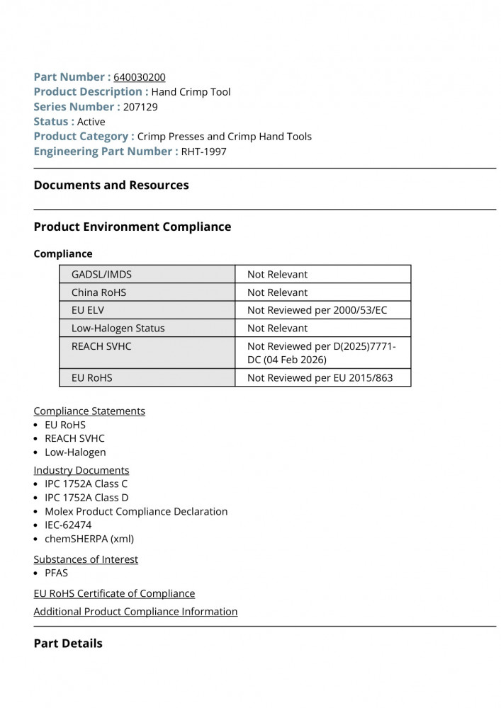Technical document image 1 for Molex 640030200