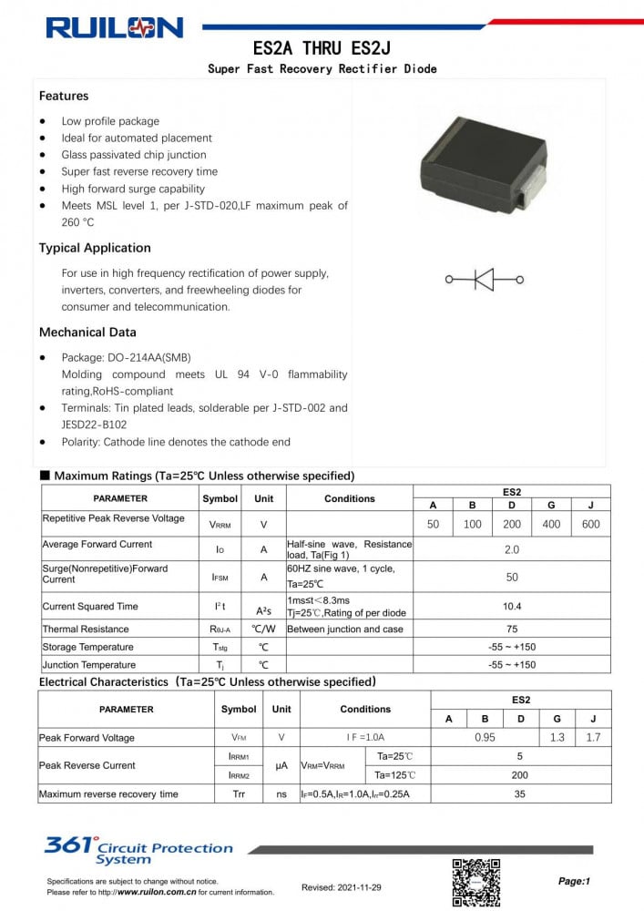 RUILON ES2G datasheet page 1