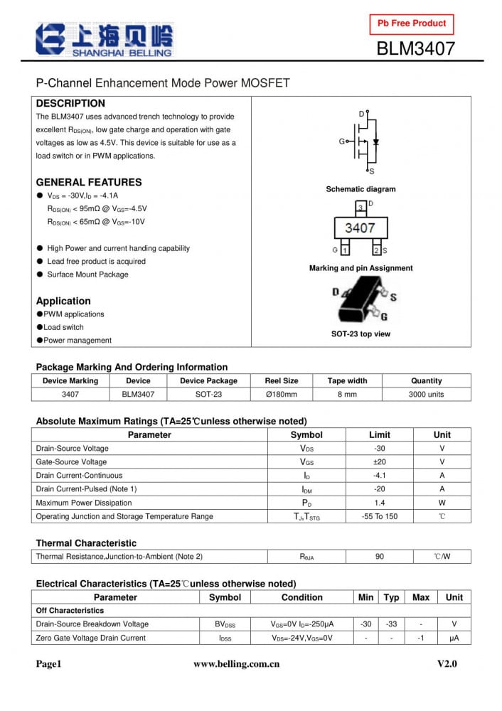 BLM3407 datasheet page 1