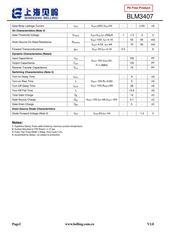 BLM3407 datasheet page 2