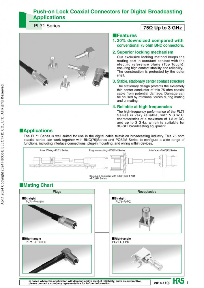HRS PL71 Series datasheet page 1