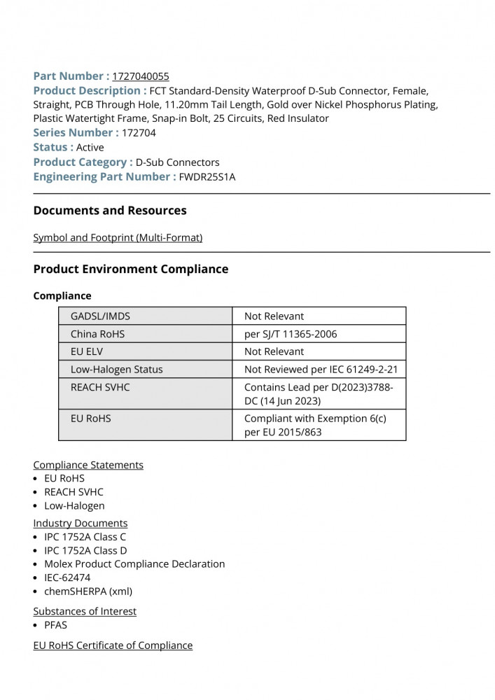 MOLEX 1727040055 technical document page 1