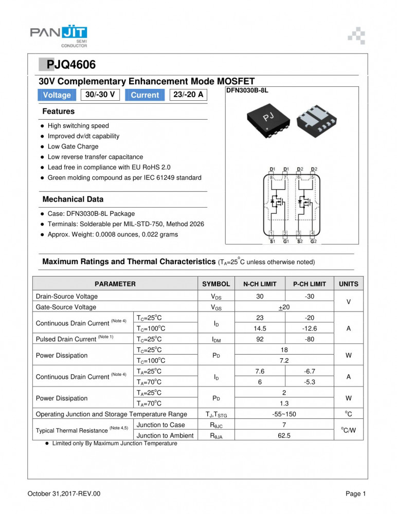 PJQ4606 datasheet page 1