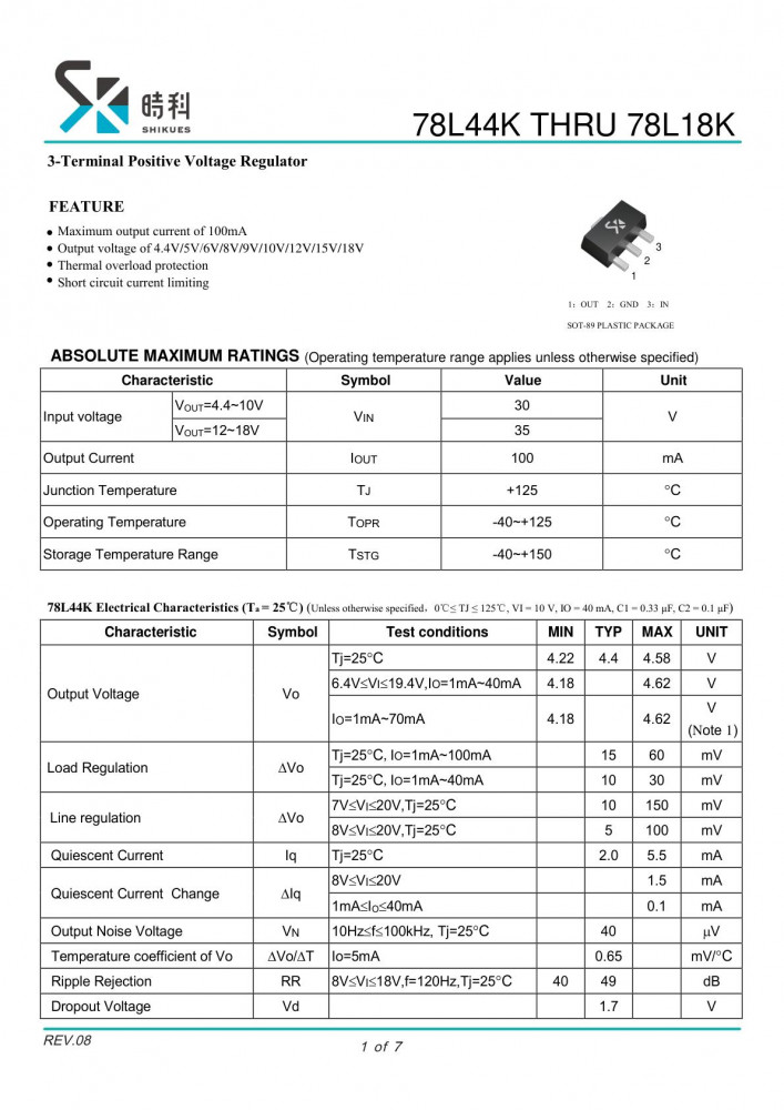78L44K datasheet page 1