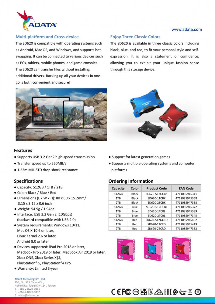 ADATA SD620 product document, page 2