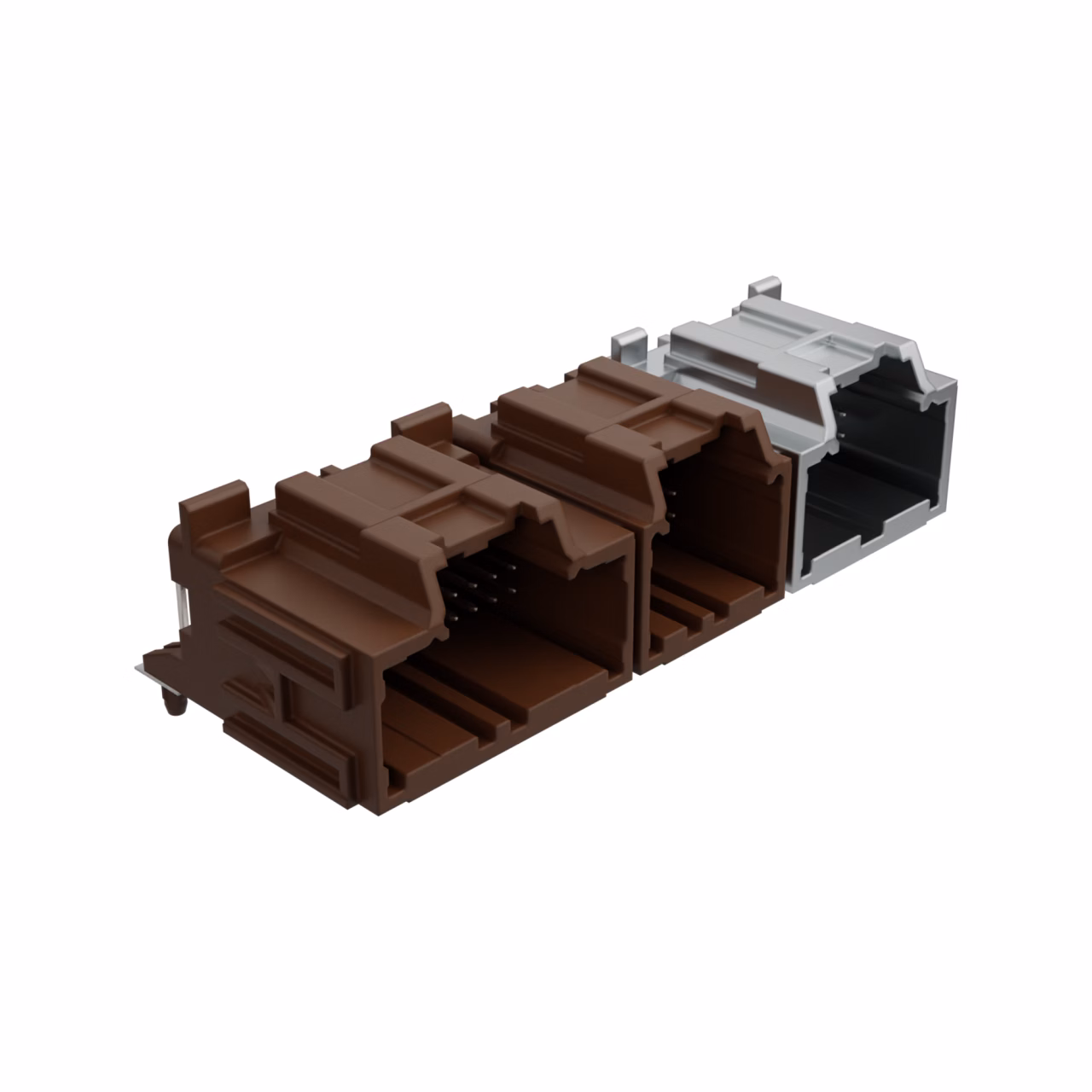 Stac64 3 Bay Right-Angle Headers, 48 Circuits, Bay A 20 Circuit Signal Header, Polarization C, Brown; Bay B 12 Circuit Signal Header, Polarization C, Brown; Bay C 16 Circuit Signal Header, Polarization B, Gray; Tray for sale