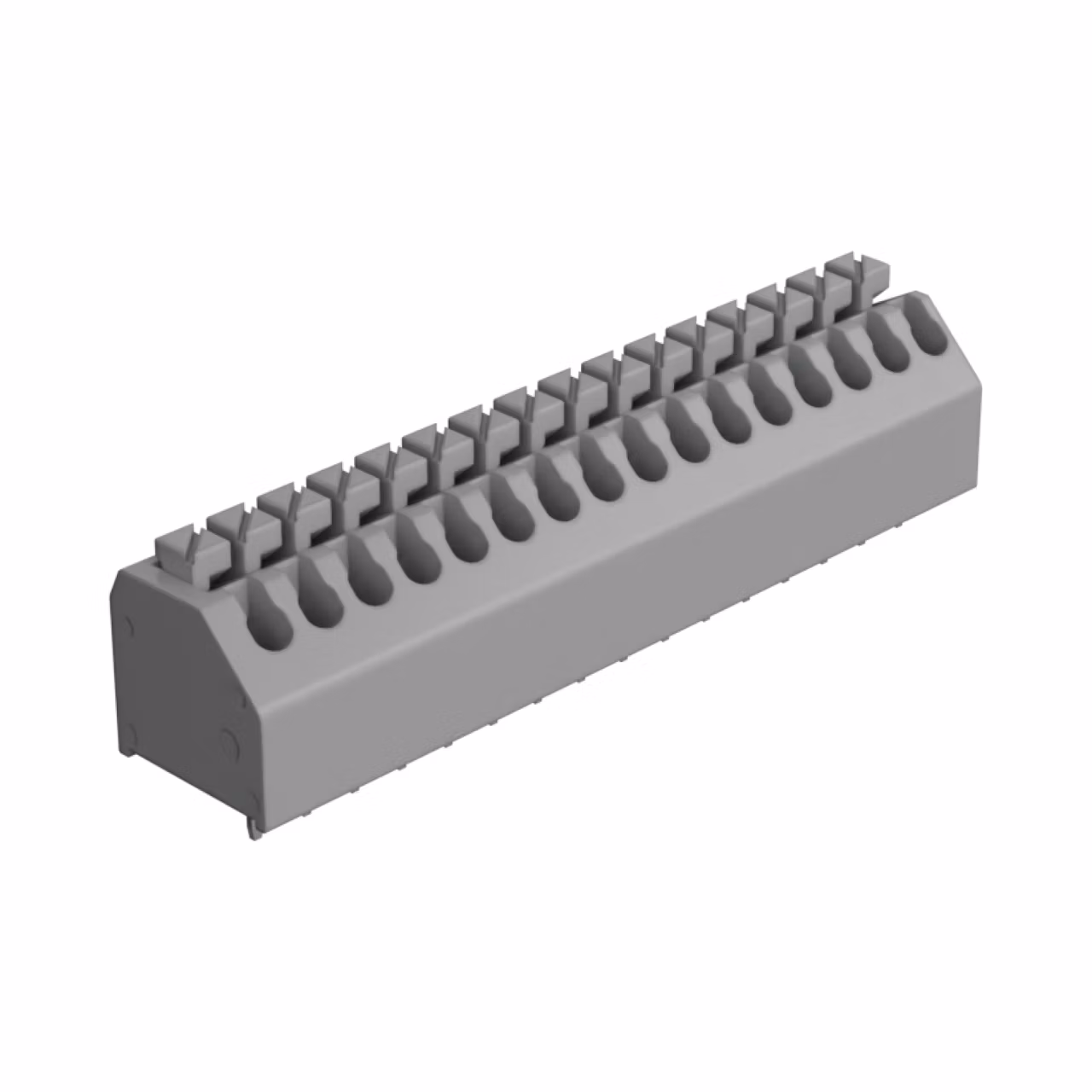 3.50mm Pitch, Eurostyle Fixed-Mount Push-Button Terminal Block, 45° Modular, 5A, 20-16 AWG, Light Gray, 16 Circuits for sale