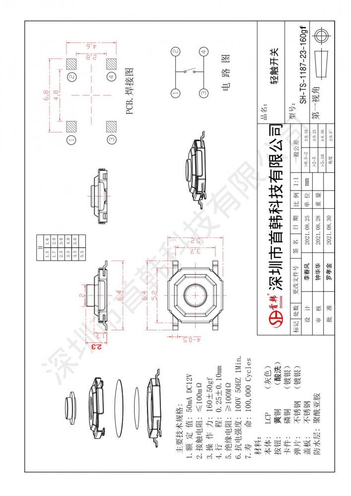SH-TS-1187-23-160gf specification page 1