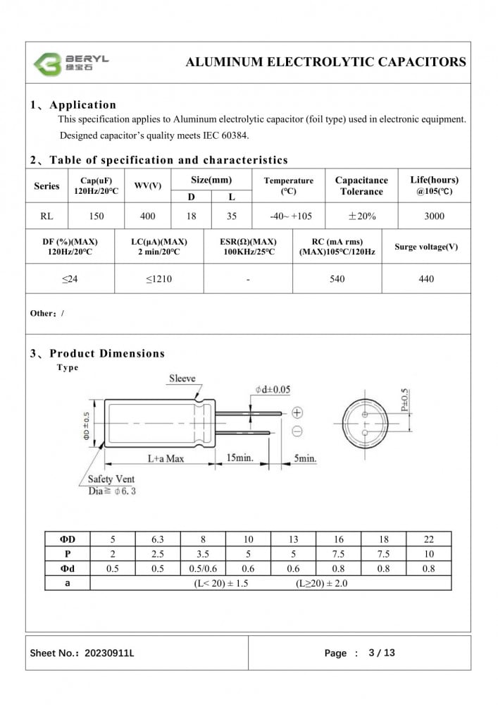 RL400M151LO18*35TB-1B3Et datasheet page 3