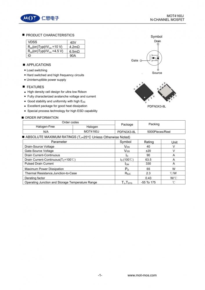 MOT4160J datasheet page 1