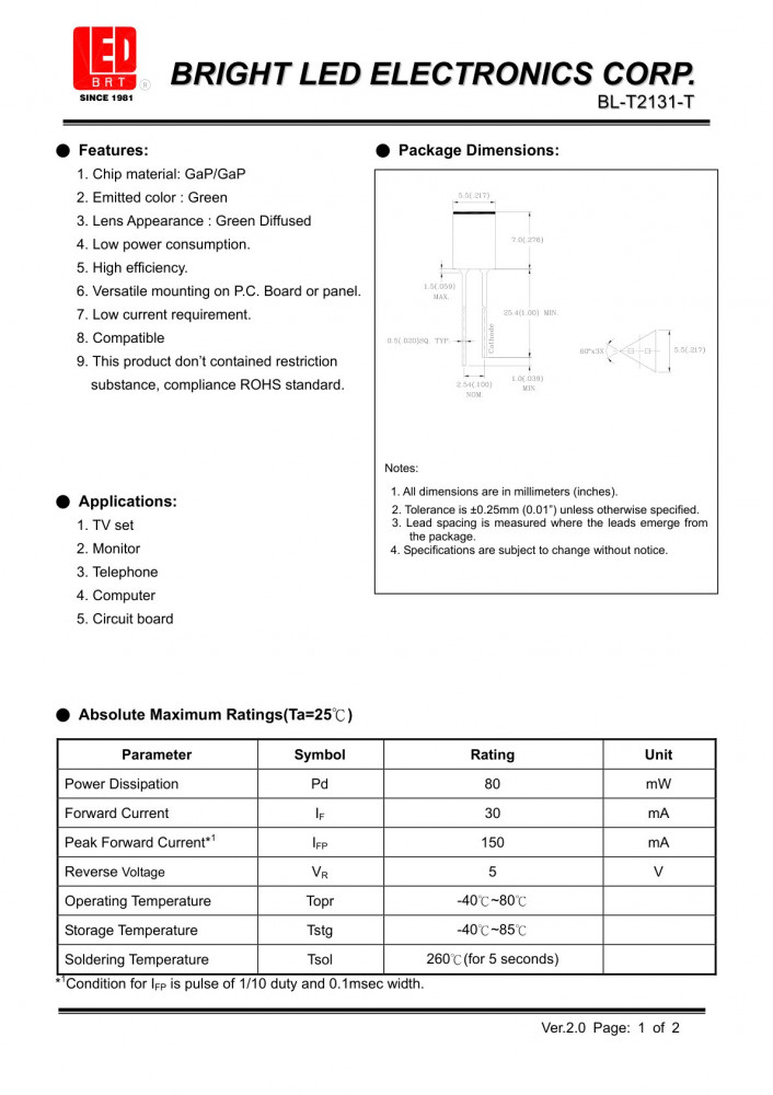 BL-T2131-T datasheet page 1