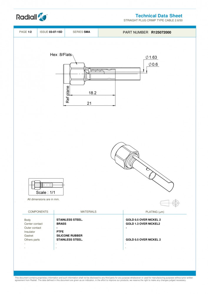 Radiall R125072000 product sheet, page 1