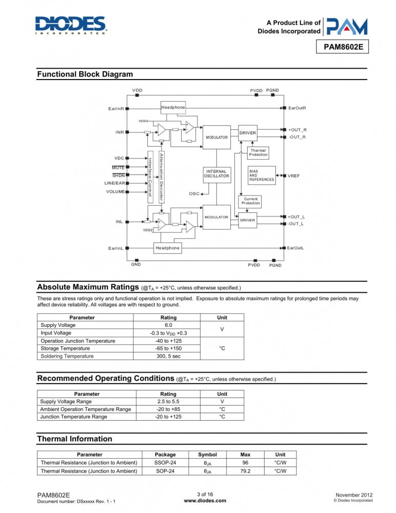 PAM8602ENHR datasheet page 3