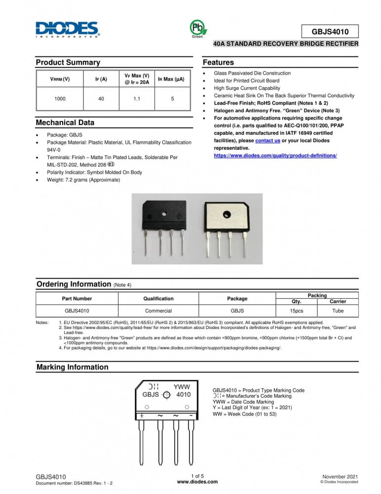 GBJS4010 datasheet page 1