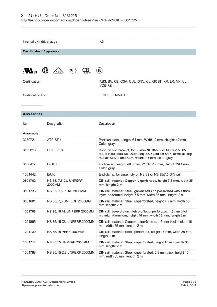 Phoenix Contact ST 2,5 BU technical document page 3