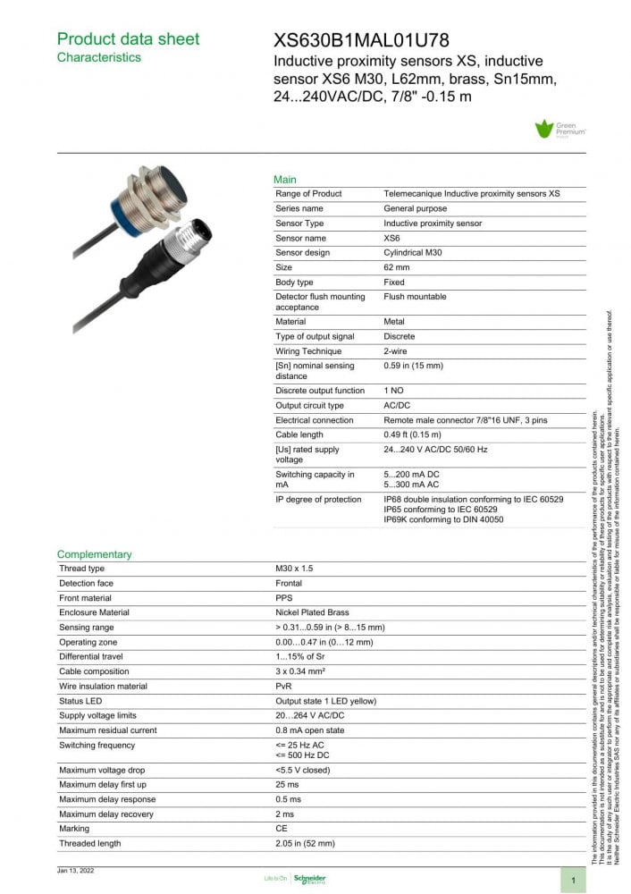 XS630B1MAL01U78 technical document page 1