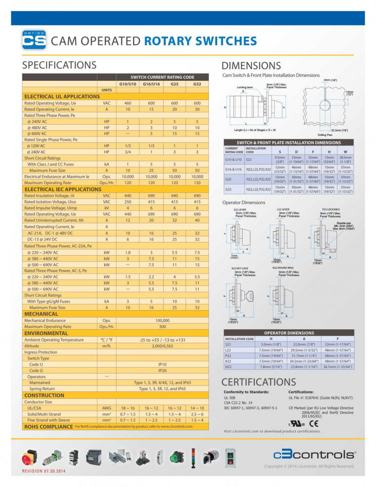 c3controls Series CS cam switch documentation page 2