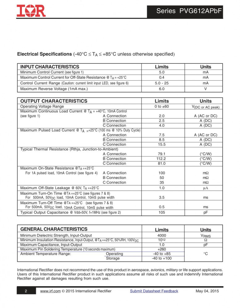 PVG612APBF datasheet page 2