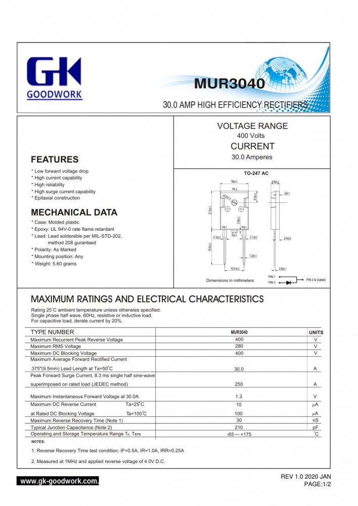 GOODWORK MUR3040 datasheet page 1