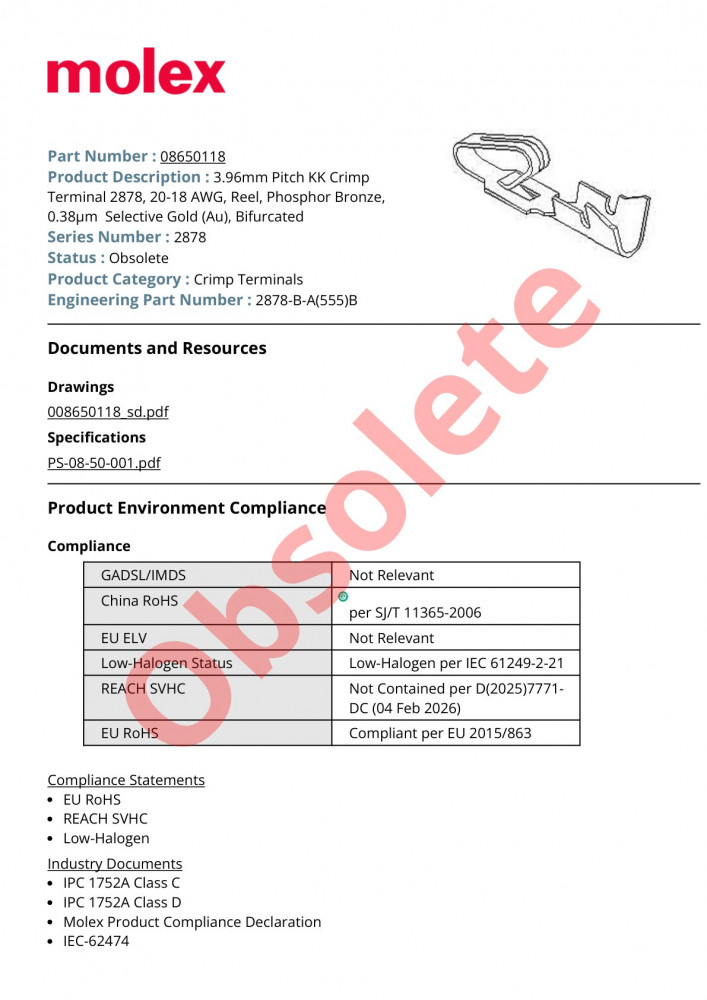 MOLEX KK 396 product specification page image 1