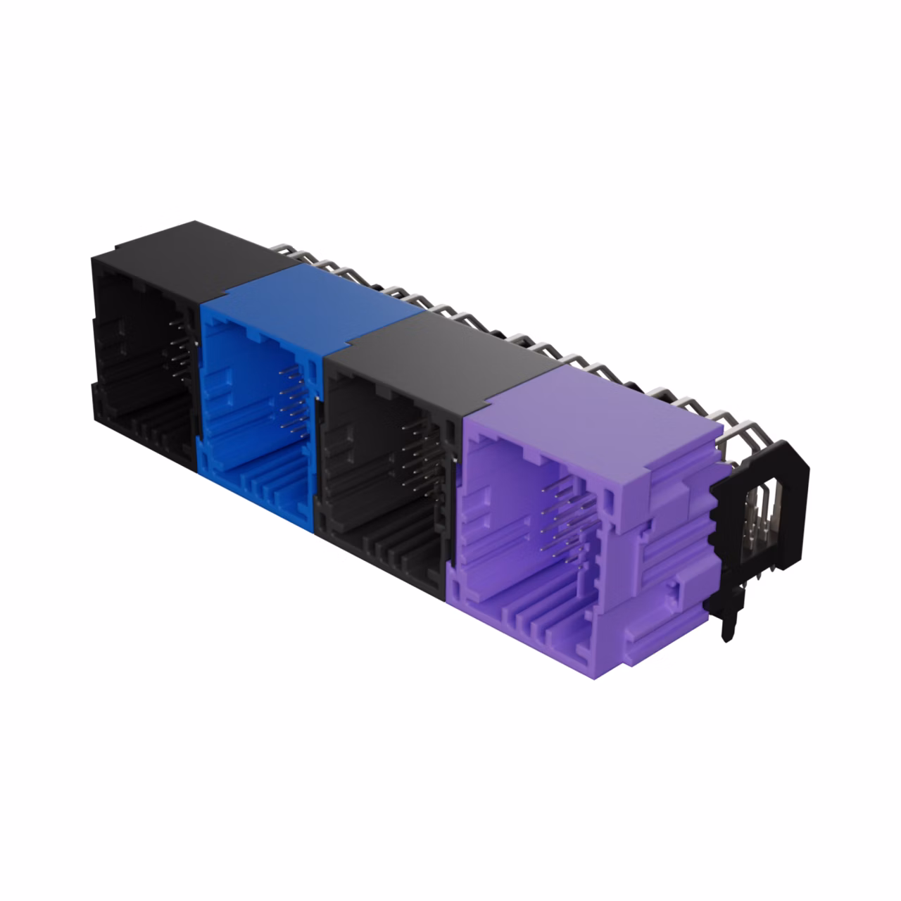 stAK50h 4 Bay Right-Angle Hybrid Header, 128 Circuits, Bay 1: 32 Circuits/Key 1/Black; Bay 2: 32 Circuits/Key 2/Blue; Bay 3: 32 Circuits/Key 3/Dark Gray; Bay 4: 32 Circuits/Key 4/Purple; Tray for sale