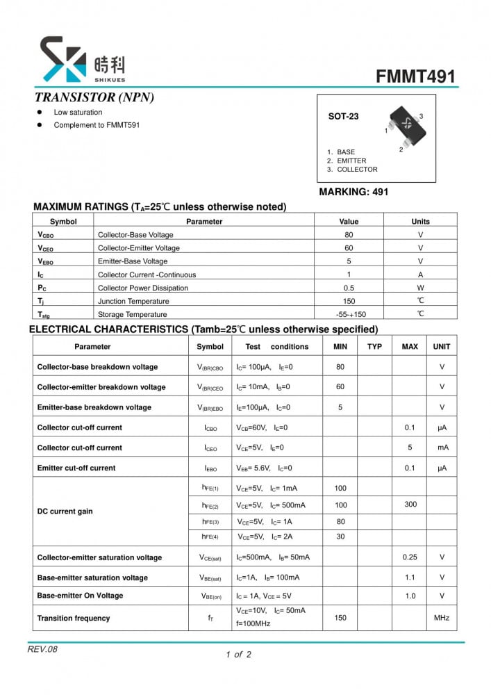 FMMT491 datasheet page 1
