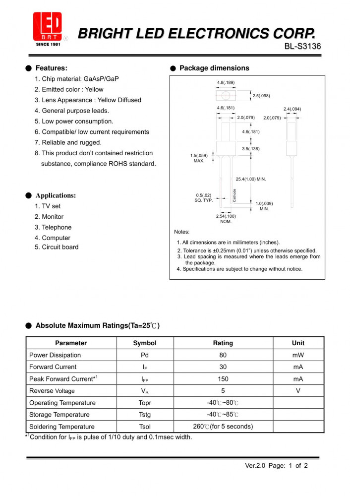 BL-S3136 datasheet page 1